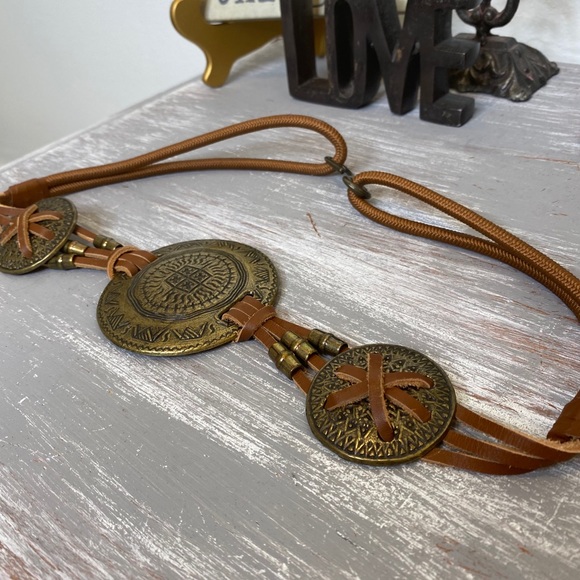 Vintage | Accessories | Vintage 9s Rope Belt Aztec Emblems Real Leather ...